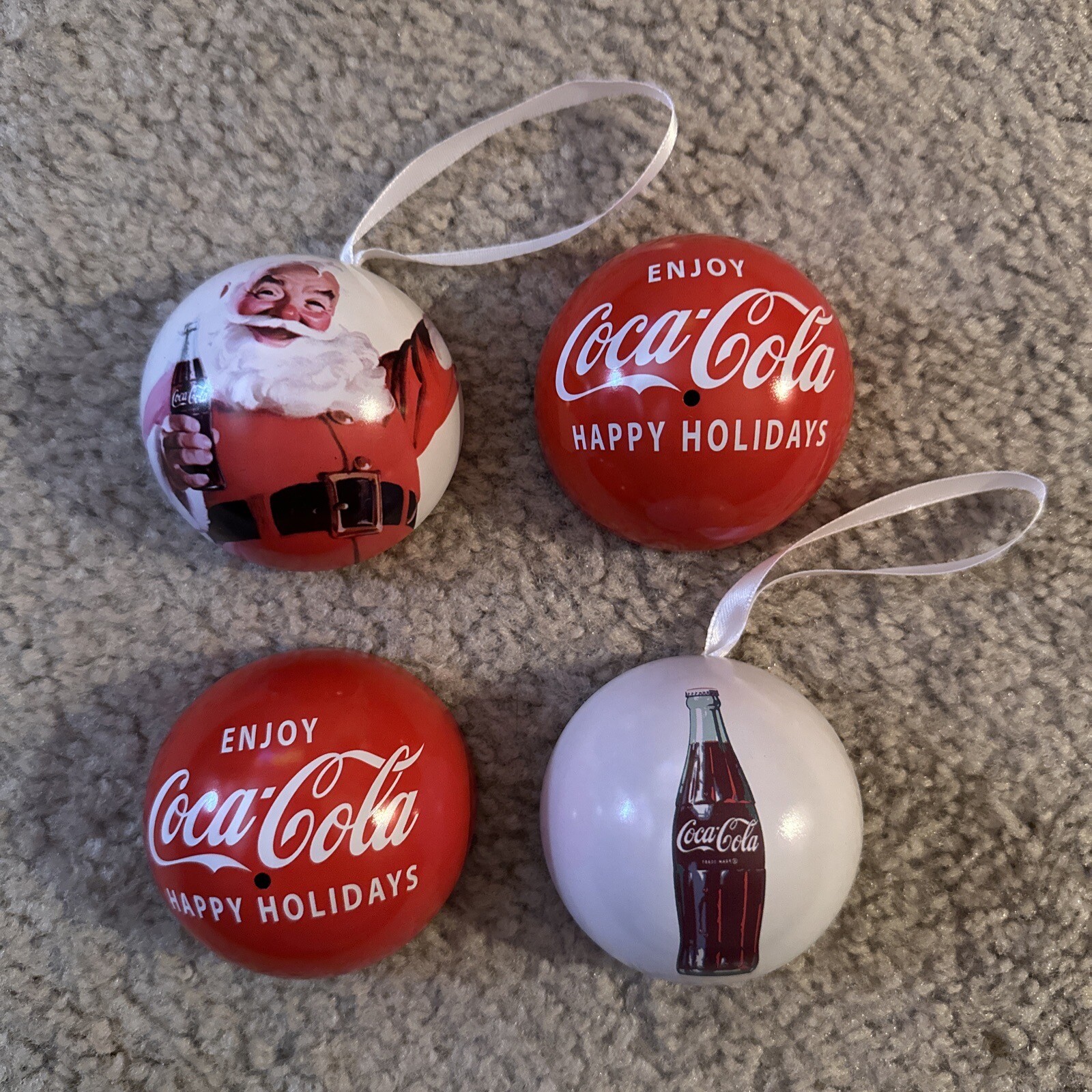 Vintage Coca-Cola Coke Metal Ball Ornaments Set of 2 Fillable w/ Ribbon ...