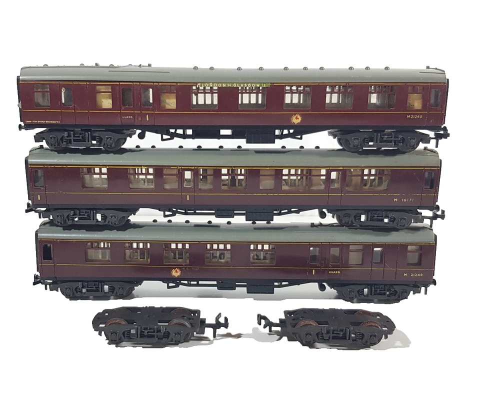 VINTAGE TRIX TWIN, TTR, BR, MAROON, Mk1 PASSENGER COACHES, 3 CAR TRAIN ...