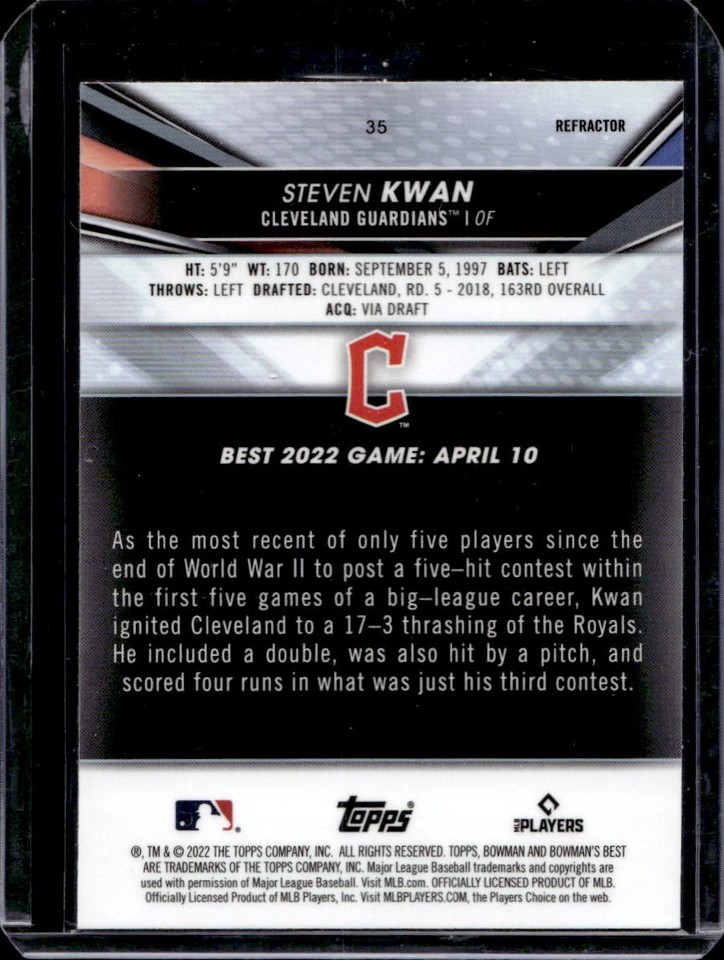 Steven Kwan 2022 Bowman's Best #35 Refractor A Rookie | eBay