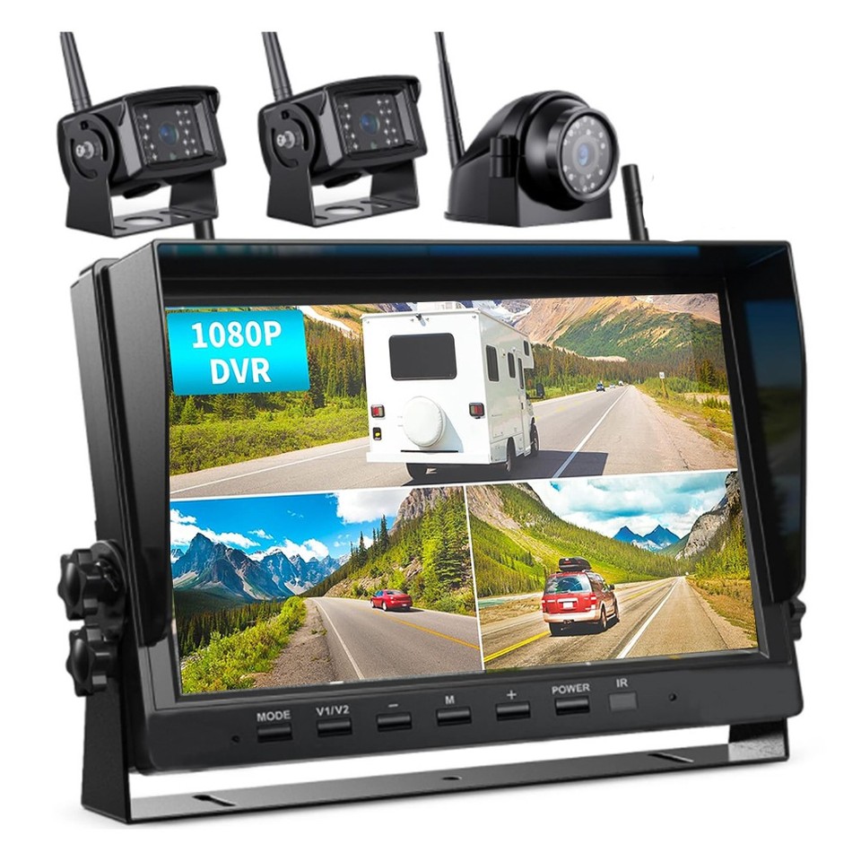 10" Wireless Quad DVR Monitor Backup Camera for RV Truck Trailer Bus ...