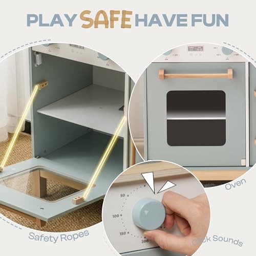 Play Kitchen for Toddlers, Wooden Kids Play Kitchen Playset with Real ...