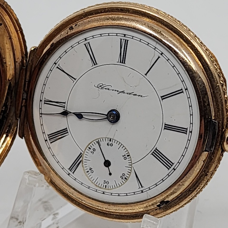 1902 Hampden 6s Ornate Gold Filled Hunter Case Pocket Watch WOW | eBay