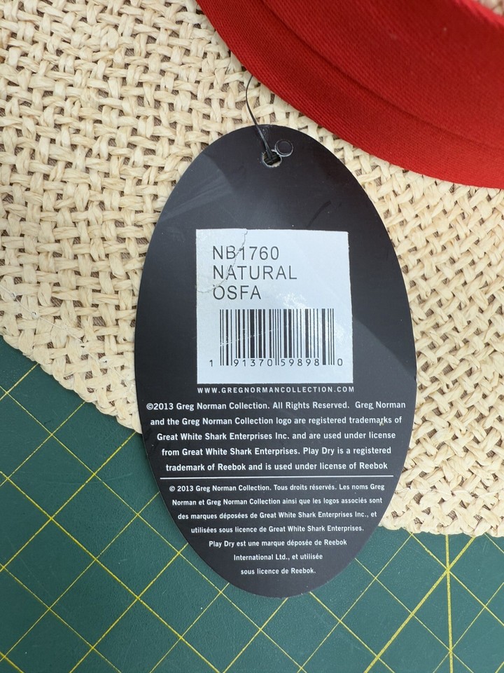 Greg Norman Signature Straw Hat w/ Embroidered Shark Logo Red Band ...