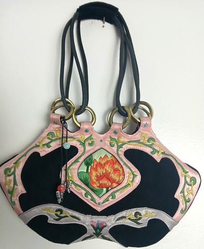 Vintage Papillon Akihiro Domen Small Embroidered Evening Bag Suede ...