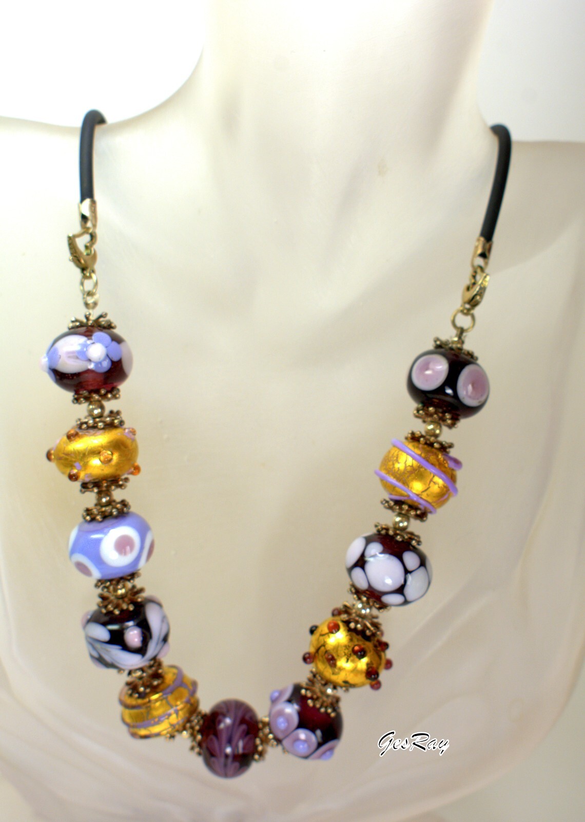 Art Glass Lampwork Bead Necklace Sterling Silver 925 … - Gem