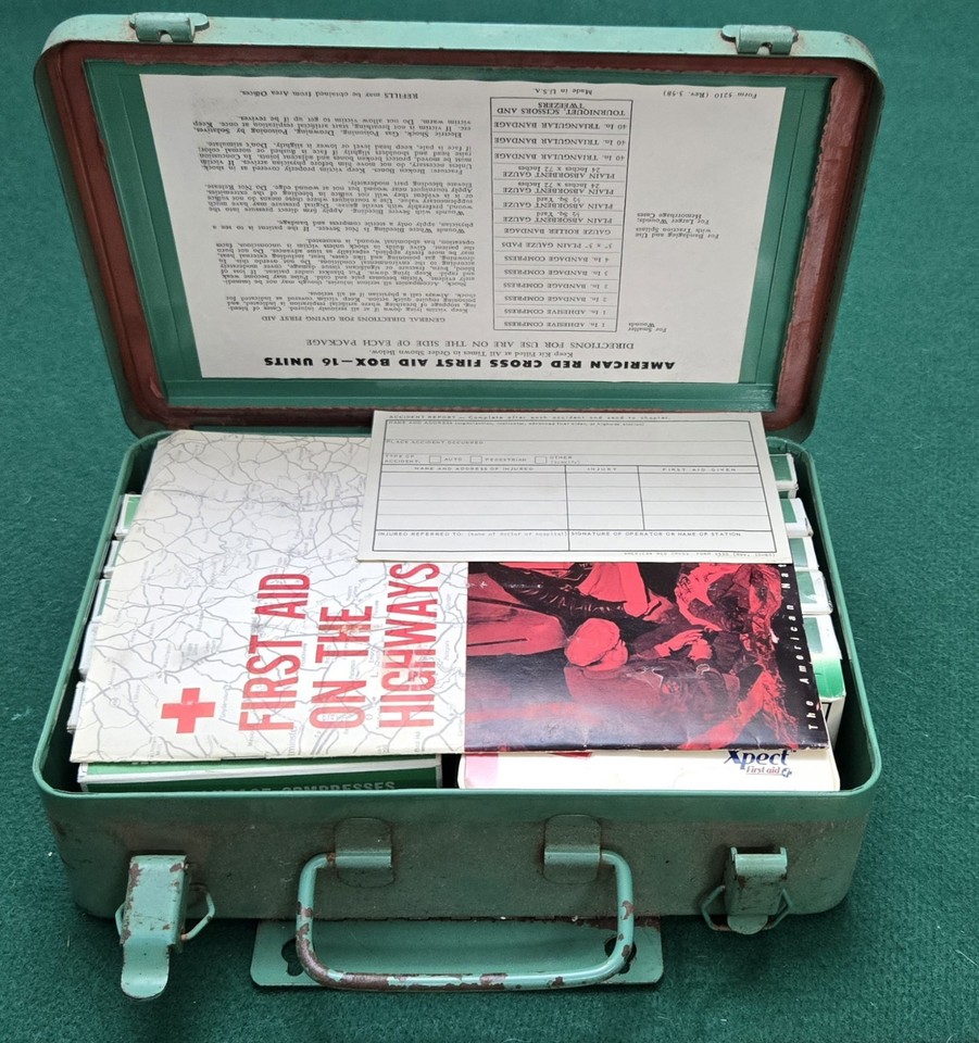 VTG 1950's American Red Cross First Aid Kit Complete Metal Case | eBay UK
