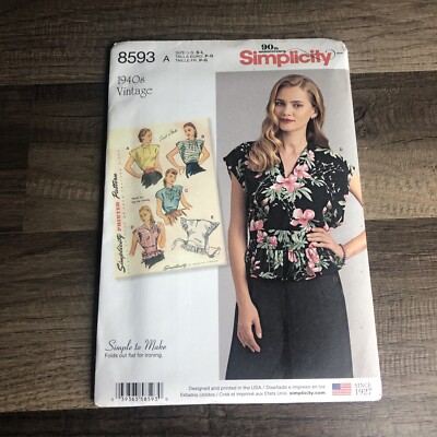 NEW SIMPLICITY PATTERN 8593 MISSES 1940's VINTAGE PONCHO BLOUSE Sz. S-M ...