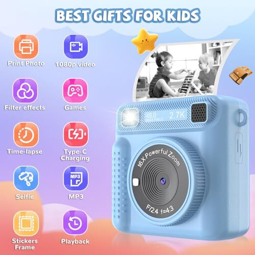Instant Print Kids Camera - 1080P Selfie Digital Camera, Portable ...
