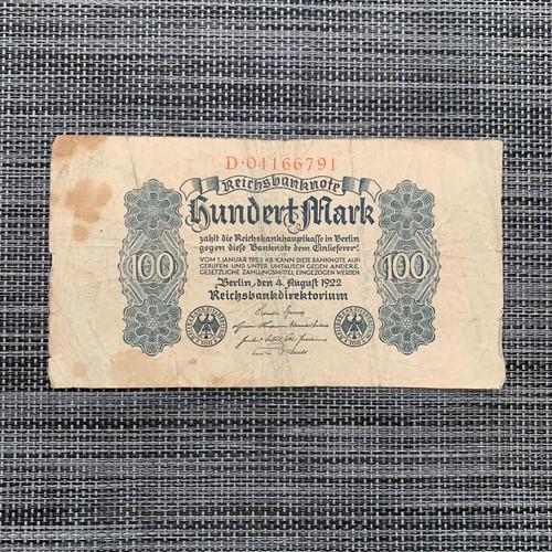 1922 Germany 100 Mark Banknote BERLIN Note German Currency Post WW1 WWI ...