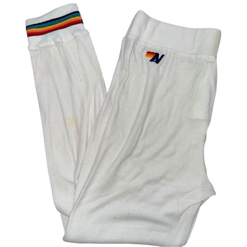 Aviator Nation Women’s Size Large White Rainbow Cuff Thermal Jogger ...
