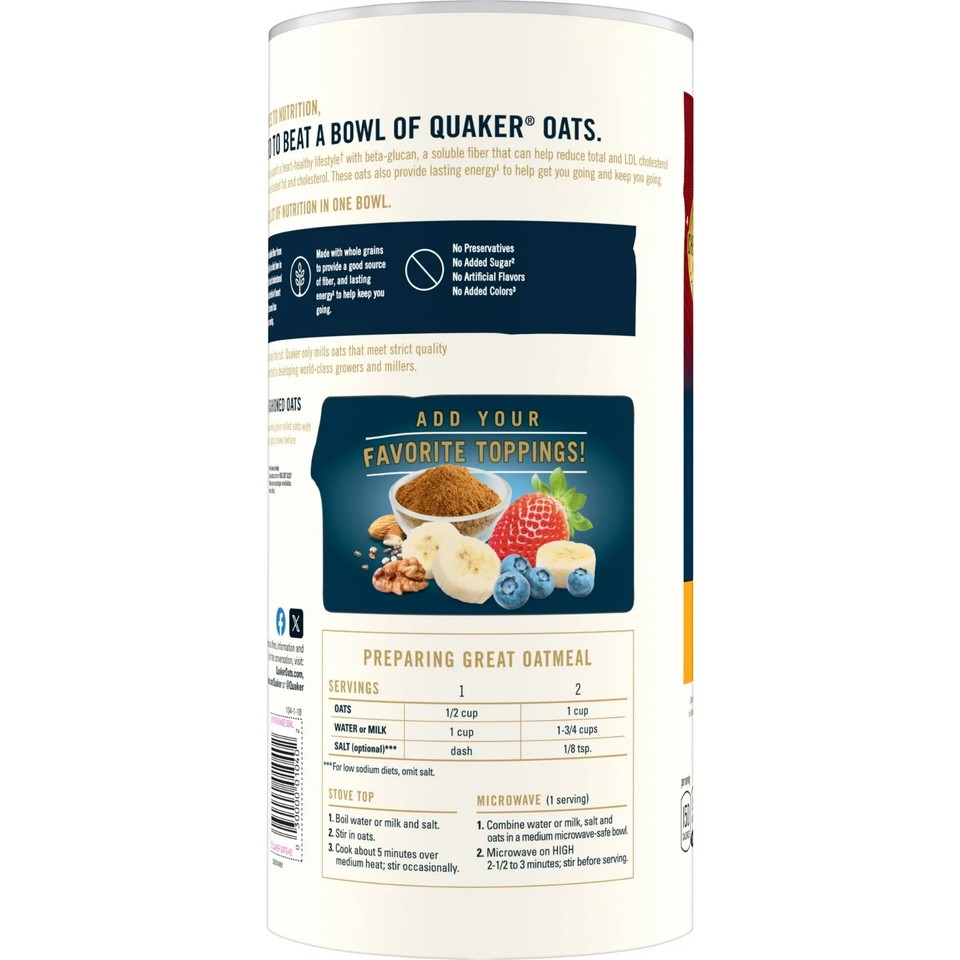 Quaker Old Fashioned Instant Whole Grain Oatmeal, 42 oz Canister Dry ...