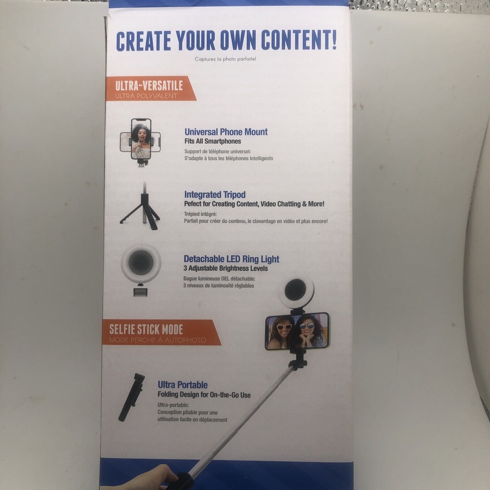 ReTrak Selfie Stick with LED Ring Light Black Universal Mount w/ Remote ...