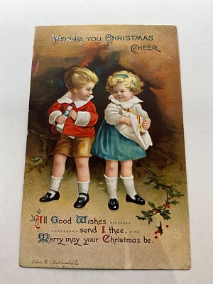 Signed Ellen Clapsaddle Vintage Christmas Postcard Children with ...