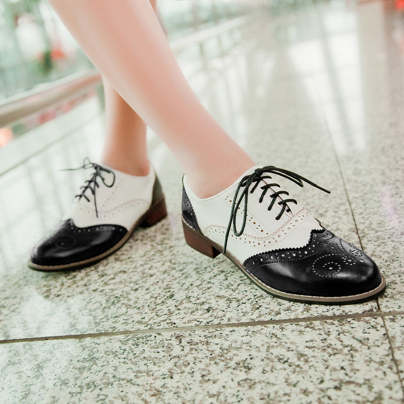 Retro Stylish Girls Brogues Lace Up College Oxford Women Colores Low ...