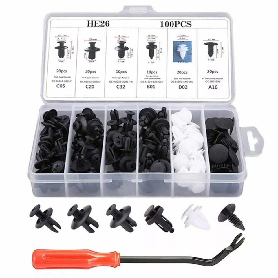 100x for Chevy Plastic Rivets Fender Bumper Push Pin Clips with 5 Tool ...