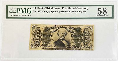 1864-1869 US 50 CENTS FRACTIONAL SPINNER NOTE FR#1328 PMG CHOICE UNC 58 ...