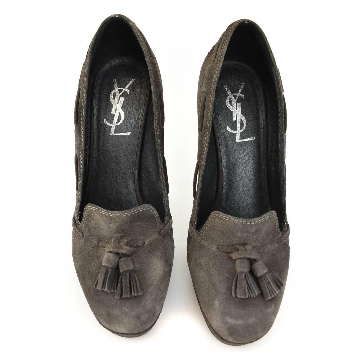YSL: Brown, Suede Leather Platform Loafer Heels/Pumps… - Gem