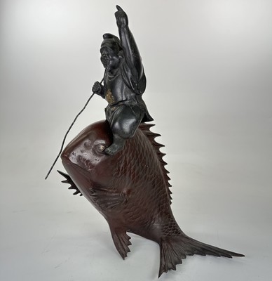 Antique Japanese Meiji Period Cast Iron Ebisu Fish God Seabream Carp ...