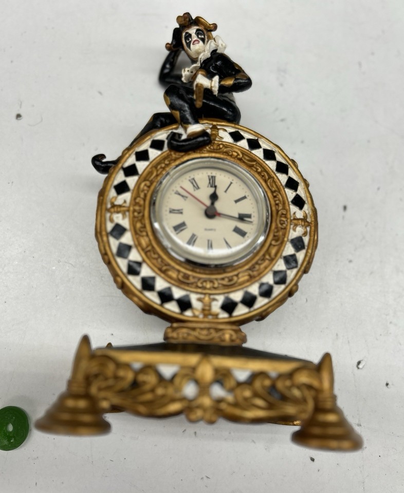RARE Harlequin Jester Clown Gold Black White Quartz Mantel Clock ...