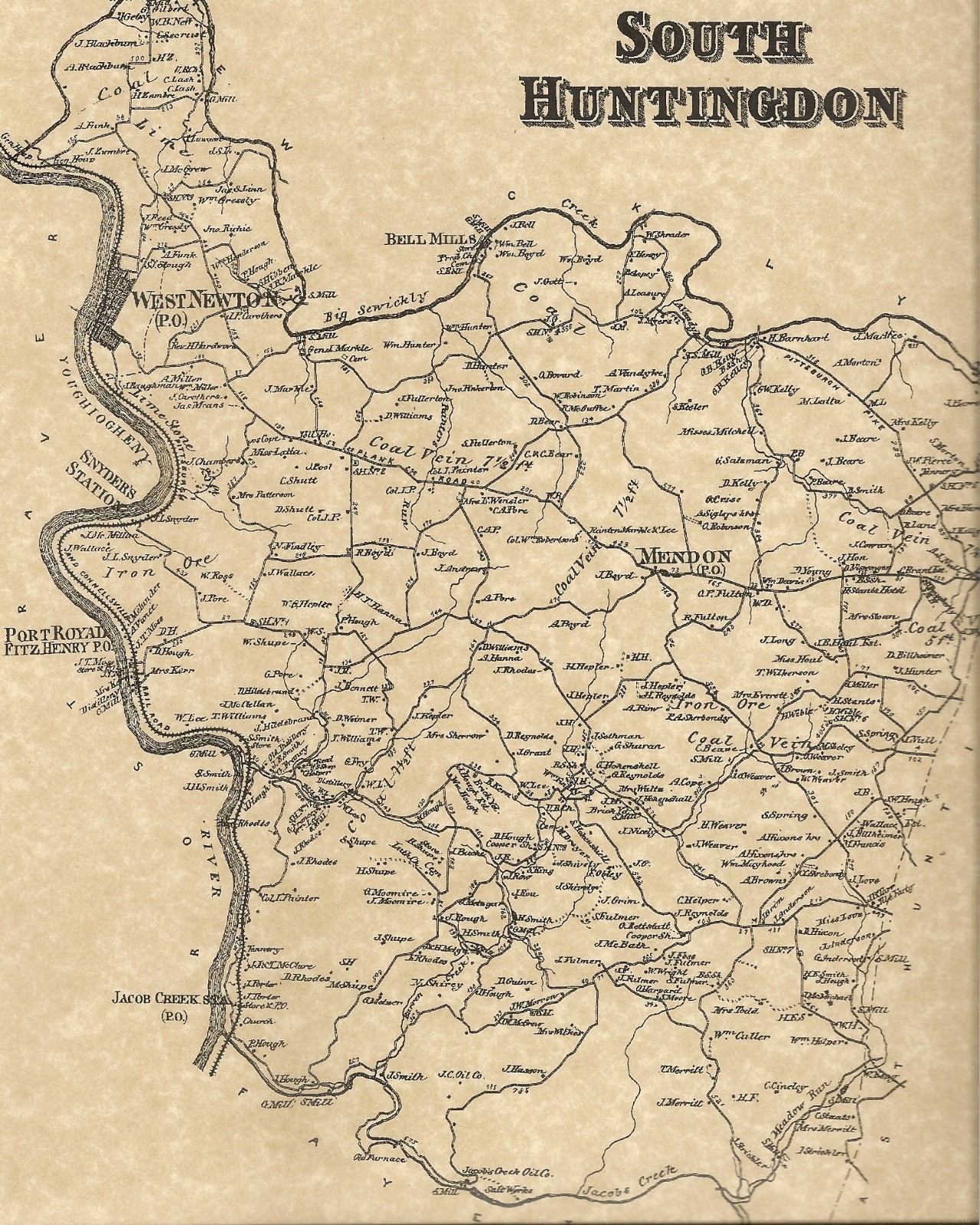 South Huntingdon West Newton Smithton Wyano PA 1867 Maps Landowners ...