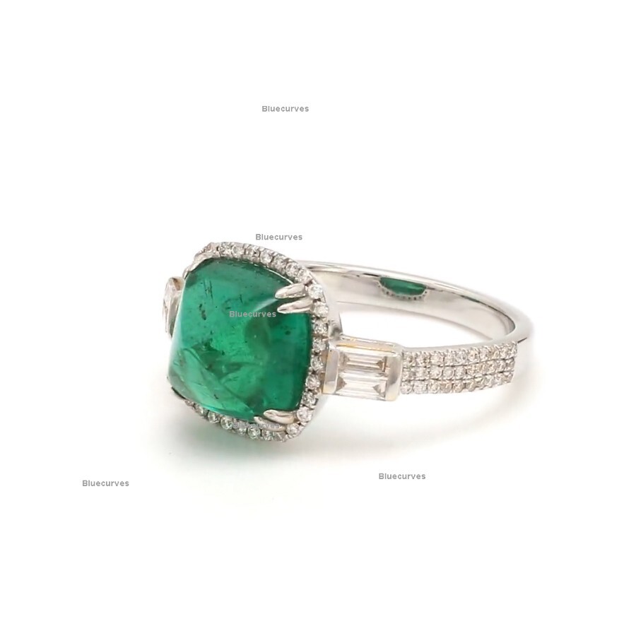 Cushion Emerald & Baguette Diamond Sugarloaf Three Layer Diamond Ring ...