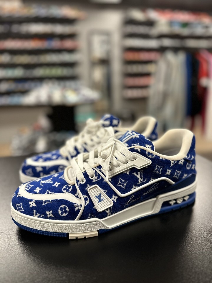 Size 9LV/10US - Louis Vuitton LV Trainer Blue 2023 $1260 Retail 100% Authentic | eBay