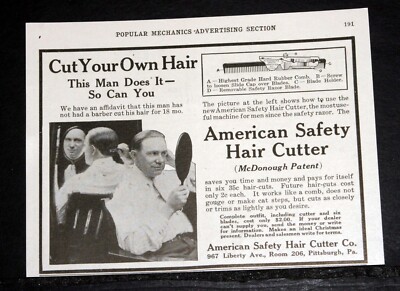 1916 OLD MAGAZINE PRINT AD, THE AMERICAN SAFETY HAIR CUTTER, CUT YOUR ...