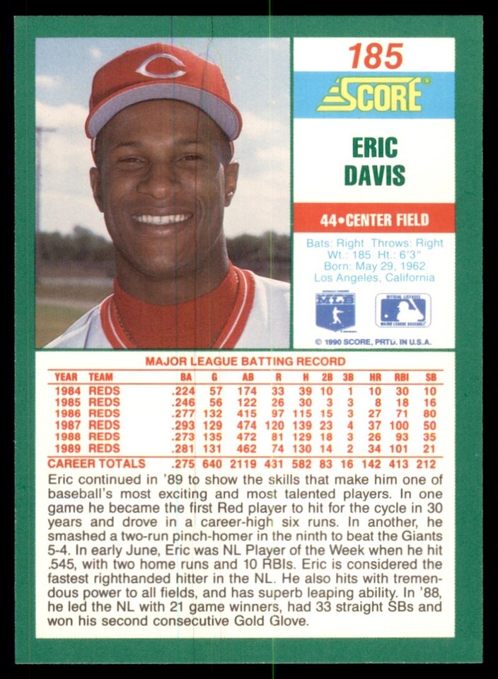1990 Score Eric Davis Baseball Cards #185 | eBay