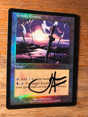 Magic the Gathering MTG foil Unholy Grotto Onslaught signed by Artist ...