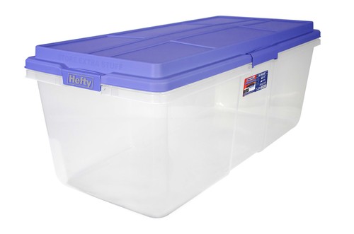 Hefty 113 Qt. Clear Plastic Storage Bin with Blue Hi-Rise Lid ...