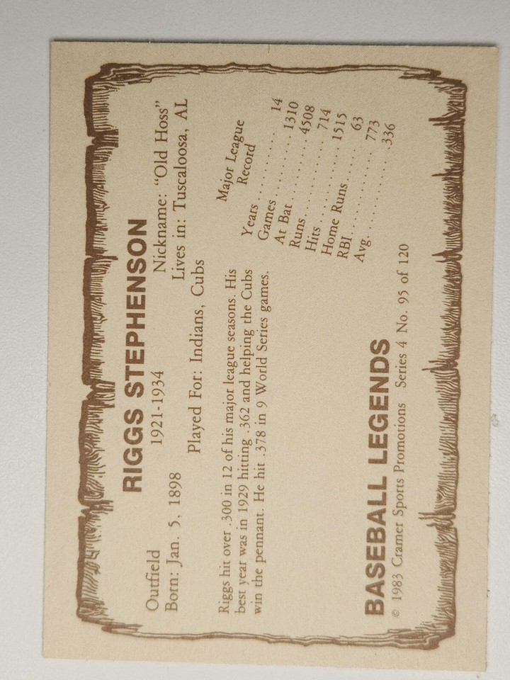 1982 Cramer Baseball Legends - #95 Riggs Stephenson | eBay