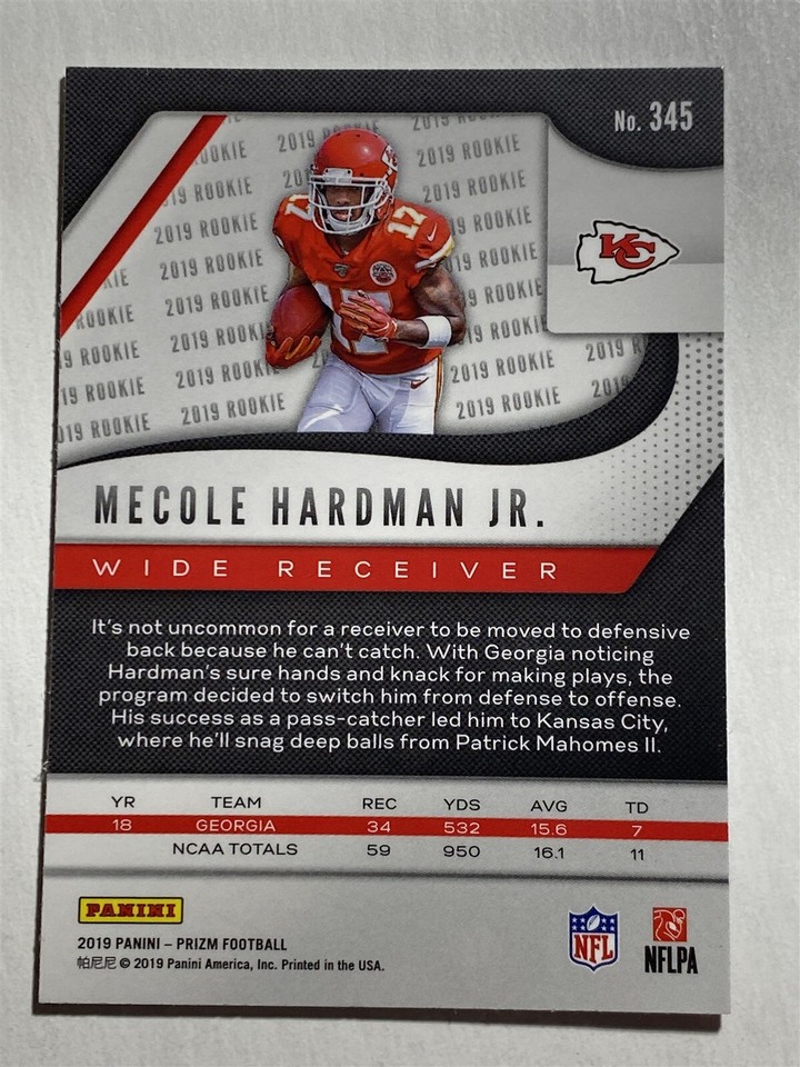 MECOLE HARDMAN JR chiefs 2019 Prizm #345 Rookie Card RC (F8) | eBay