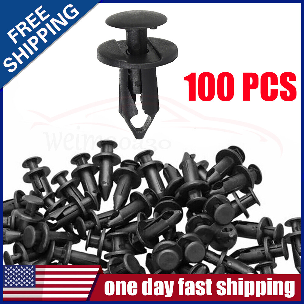 100X 8mm Bumper Clips Auto Car Hole Plastic Rivets Fastener Fender Push ...