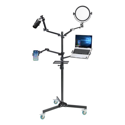 GVM 5-in-1 Movable Live Streaming Floor Stand Kit with Wheels, Overhead ...