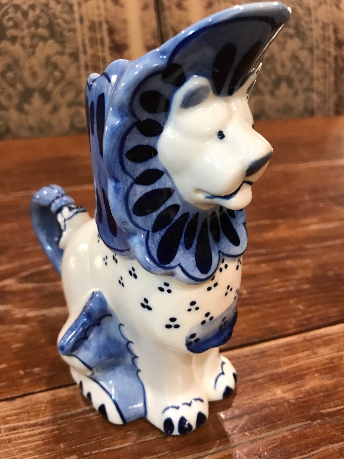LION Pitcher Vintage USSR Soviet ''GZHEL'' ГЖЕЛЬ Blue & White Porcelain ...
