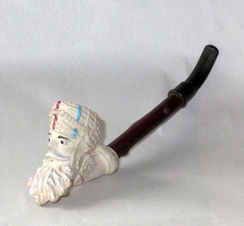 Antique JACOB Carved Clay Head Tobacco Pipe & Briar Stem unused & Made ...