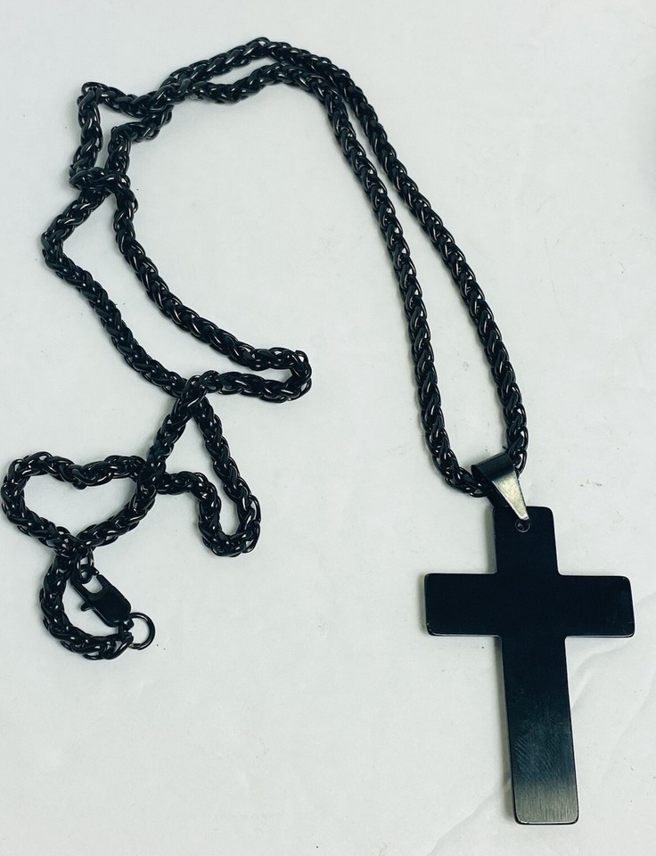 Black Cross with Black Link Chain 2 Inch Cross | eBay