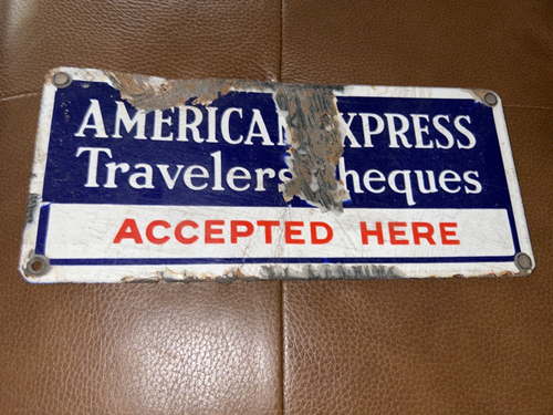 Vintage AMERICAN EXPRESS Travelers Cheques Porcelain Sign Original 1930 ...