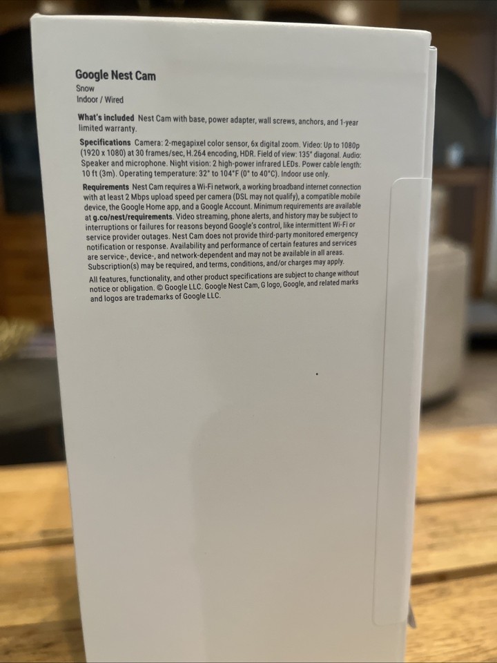 Google Nest Cam Indoor Wired Security Camera Snow GA01998-US, Brand New ...