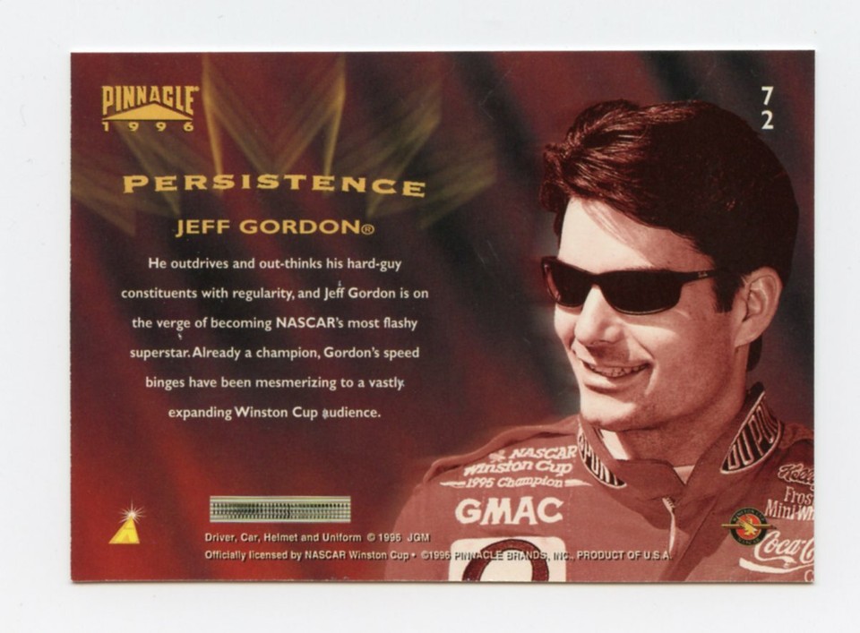 Jeff Gordon 1996 96 Pinnacle Artist Proof Parallel Insert Card #72 AP ...