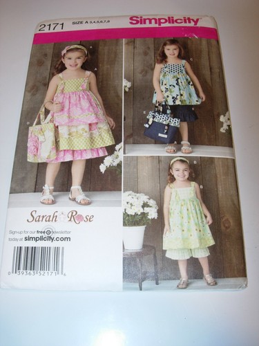 GIRLS CHILD UNCUT SIMPLICITY 2171 SEWING PATTERN TOP PANTS DRESS PURSE ...