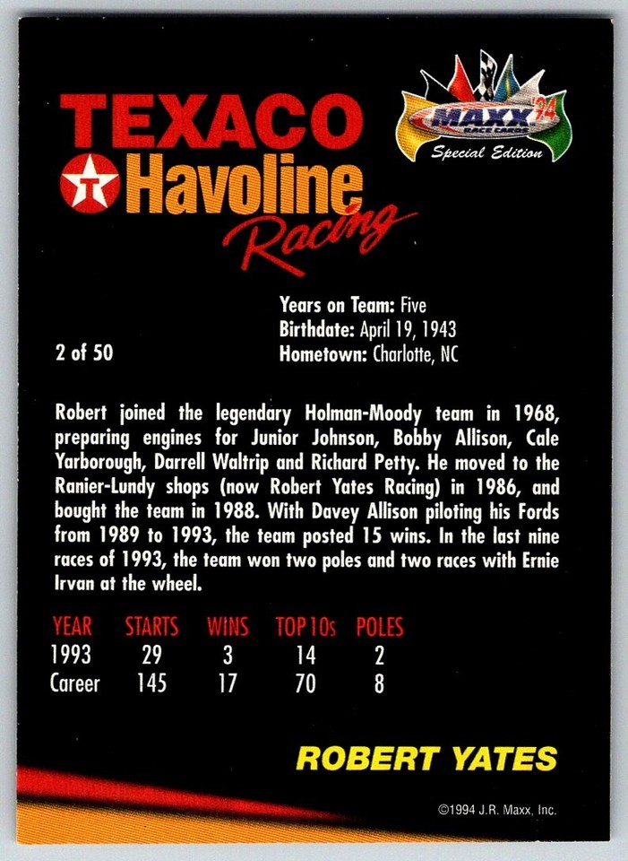 1994 Maxx Texaco Havoline ROBERT YATES #2 Yates Racing | eBay
