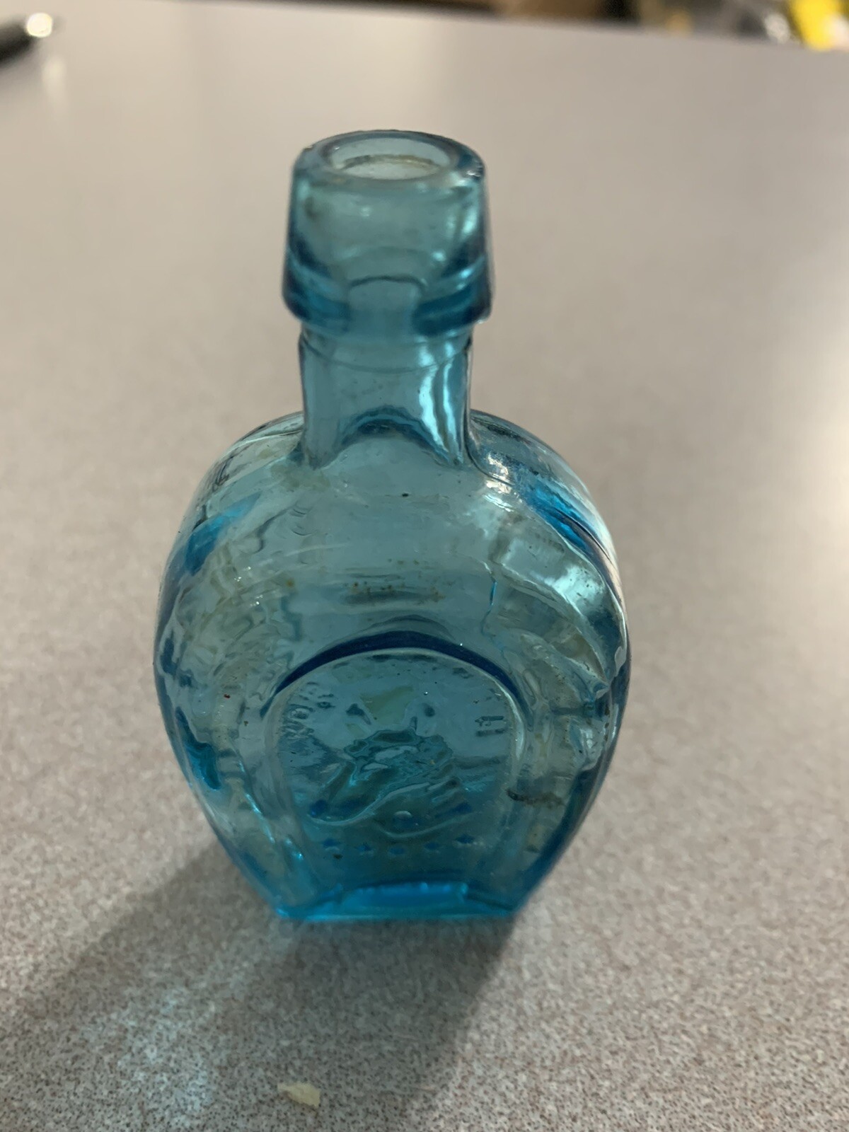 Vintage Wheaton Mini 3" BLUE Bottle Horseshoe Horse Head Rodeo Cowboy ...