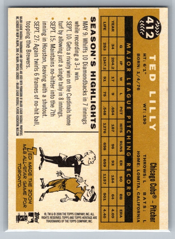 2009 Topps Heritage Baseball #412 Ted Lilly Chicago Cubs | eBay