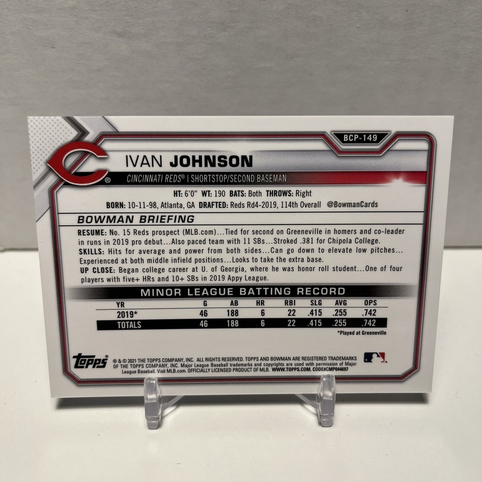 2021 1st Bowman Chrome Ivan Johnson Blue Mojo REFRACTOR /150 #BCP-149 Reds | eBay