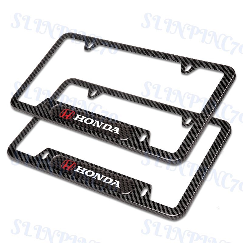 2PCS For HONDA LOGO Black Carbon Fiber Metal Stainless Steel License ...
