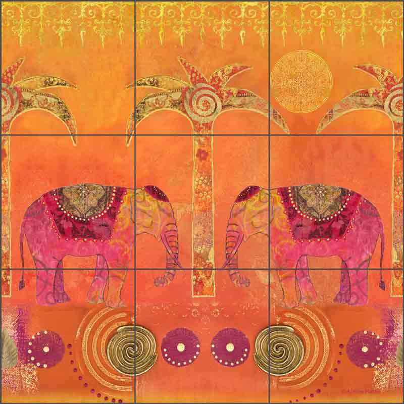 Elephant Tile Backsplash Haase Ceramic Mural Animal Asian Art POV-AH004 ...