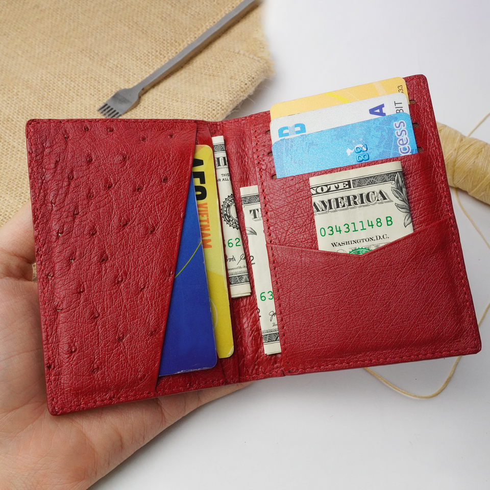 Genuine Crocodile Ostrich Leather Cardholder Double side Skin Bifold ...