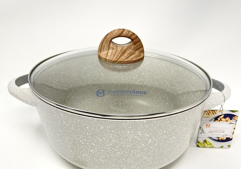 Casserole Pot 8” Inch 2.4Qt Masterclass Premium Cookware With Lid Beige ...