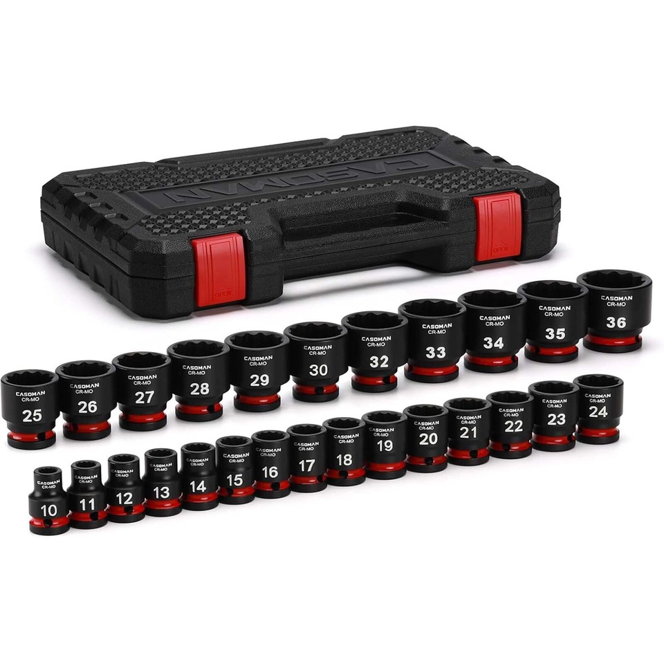 26 PCS 1/2" Drive Standard Impact Socket Set 12 Point Metric 10mm-36mm ...